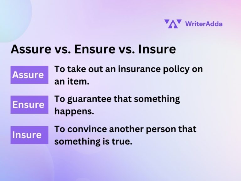 Assure vs. Ensure vs. Insure : What's the Difference? - WriterAdda